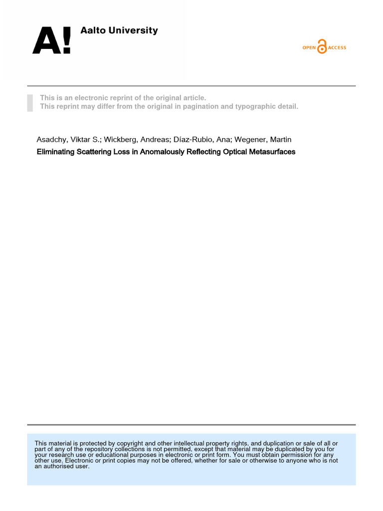 High-Efficiency Optical Metasurfaces | PDF | Optics | Reflection (Physics)