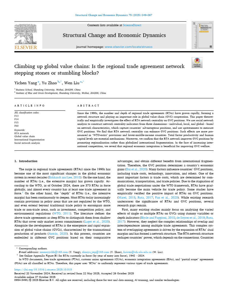 Climbing Up Global Value Chains is the Regional Trade Agreement Network ...