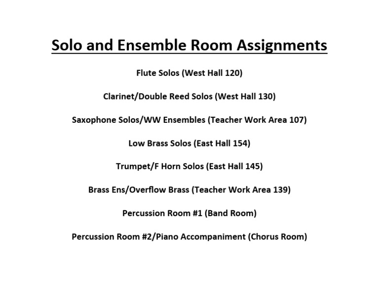Solo and Ensemble Room Assignments | PDF