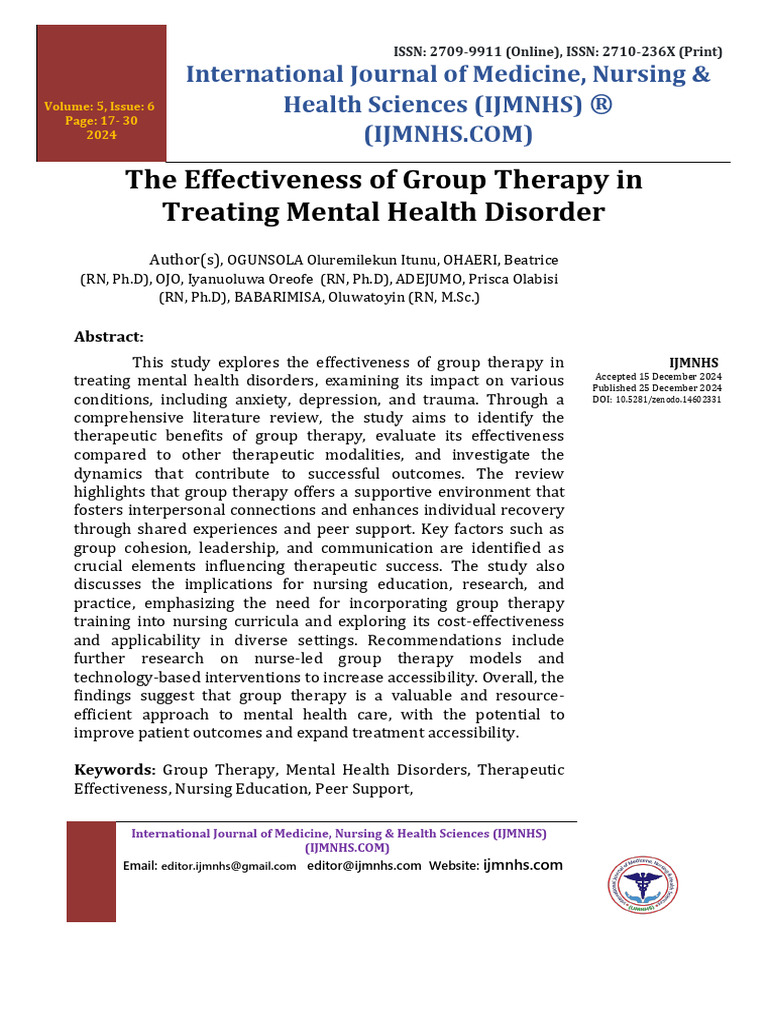 IJMNHS.com 5.6!2!2024 the Effectiveness of Group Therapy in Treating ...