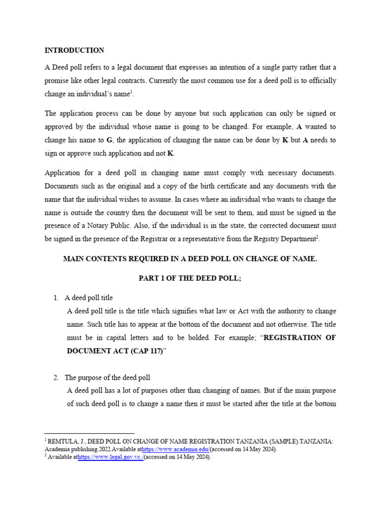 Change of Name by Deed Poll (Shogo Mwakalila) 1 | PDF | Civil Law ...