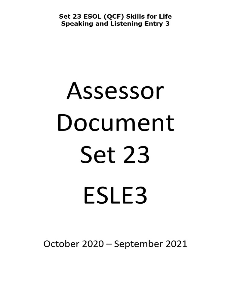 ESOL Entry 3 Speaking & Listening Guide | PDF | Communication | Question
