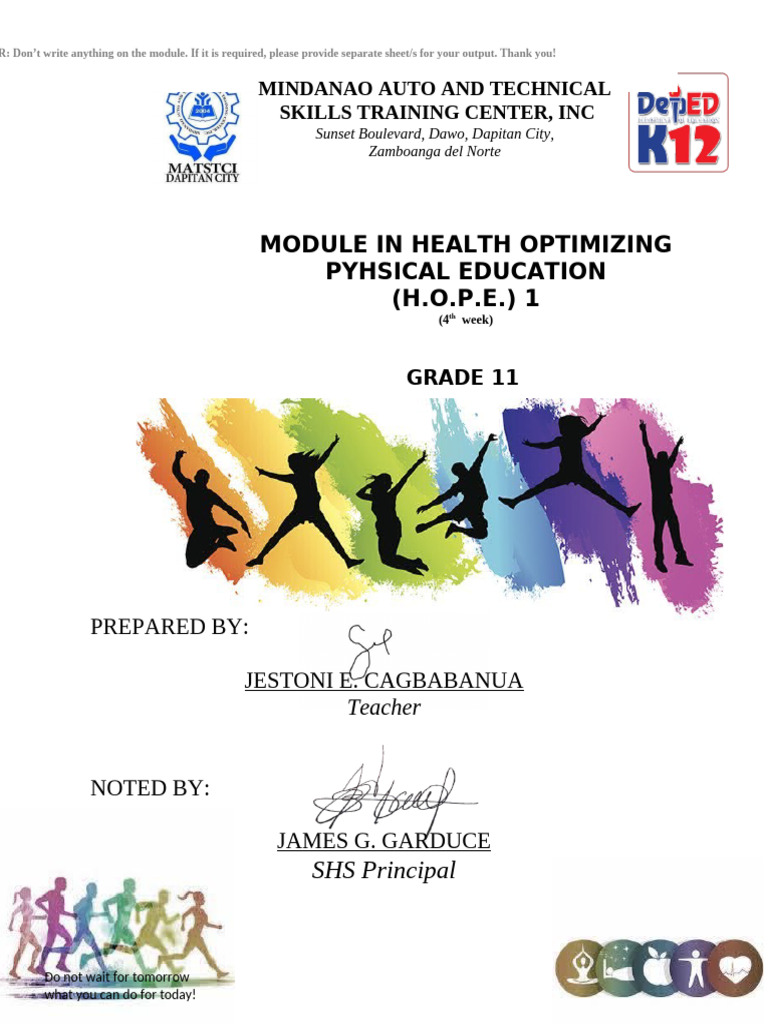 Grade 11 HOPE 1 Module (Week 4) | PDF | Anatomical Terms Of Motion