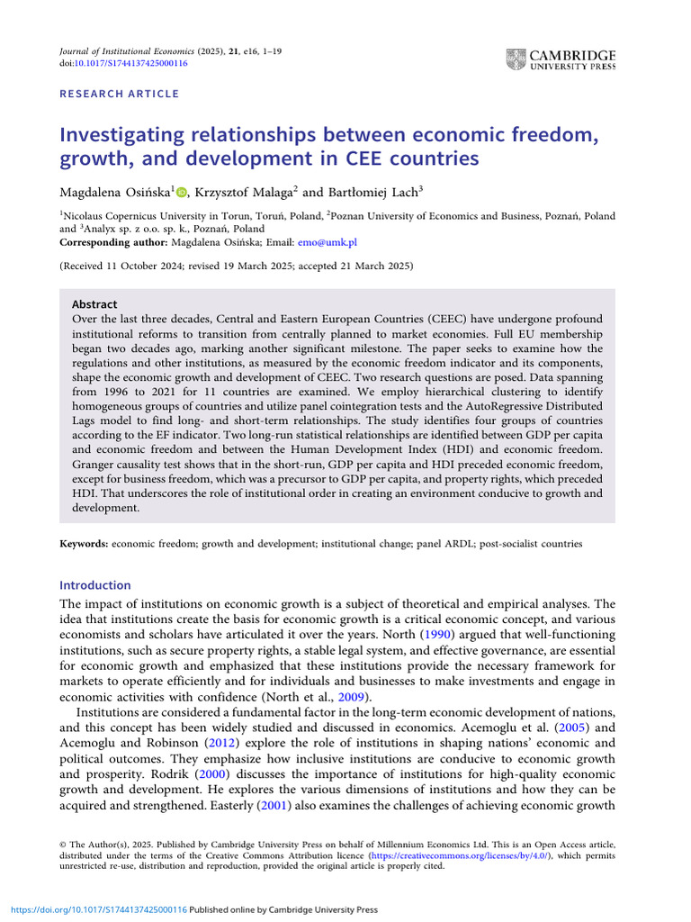 Investigating Relationships Between Economic Freedom Growth and ...