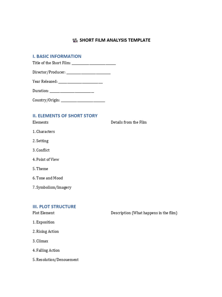 Short Film Analysis Template-FINAL | PDF