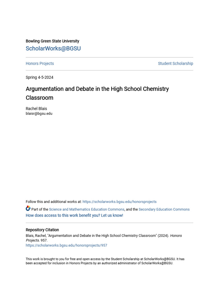 Debate in The High School Chemistry Classroom | PDF | Critical Thinking ...