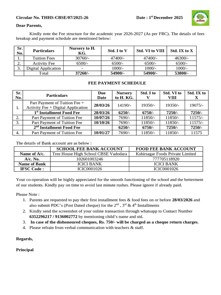 Circular No. 7 for Fees for 2026-2027 | PDF | Cheque | Payments