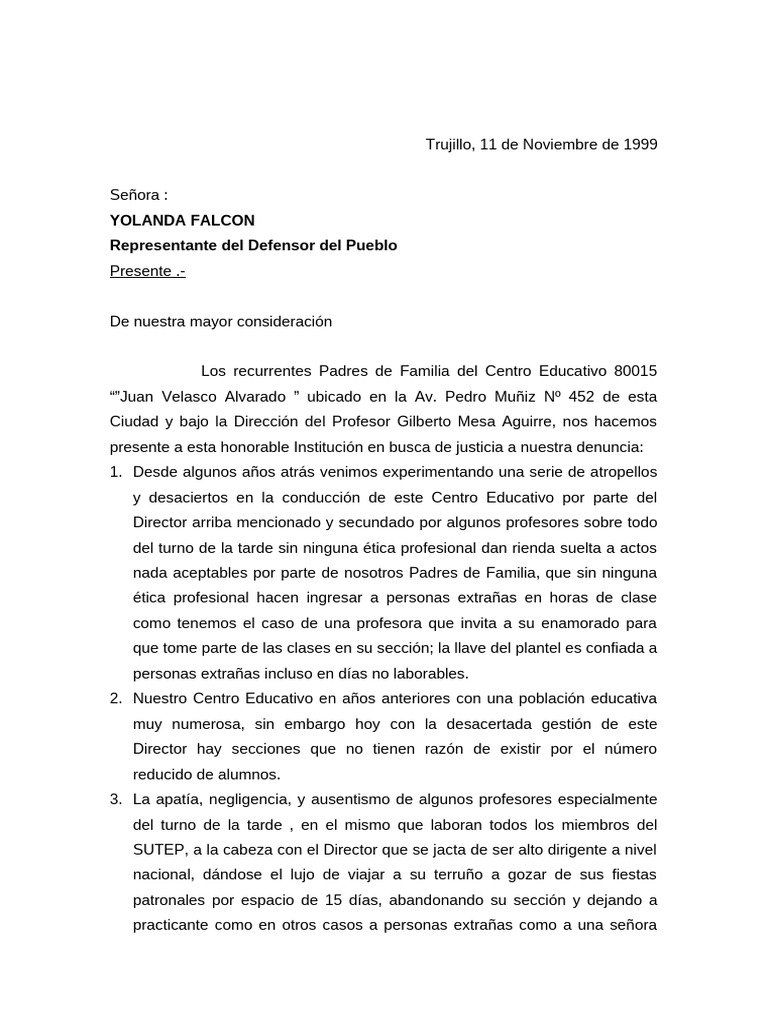 Carta Al Defensor Del Peblo | PDF