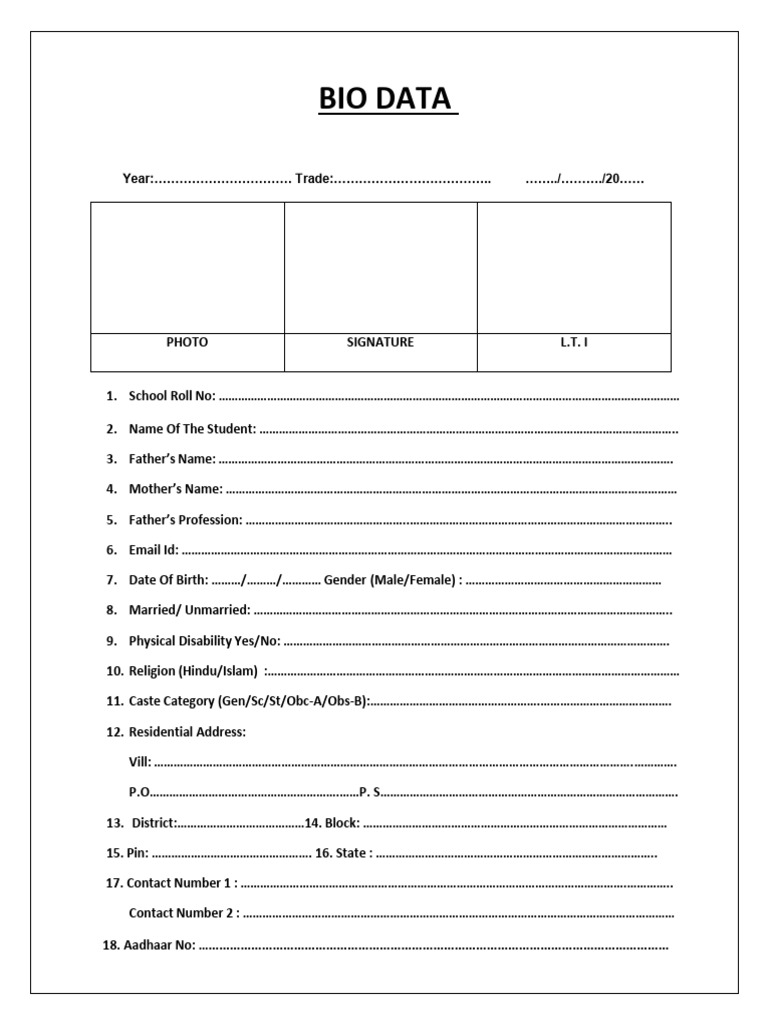 Bio Data for Student | PDF