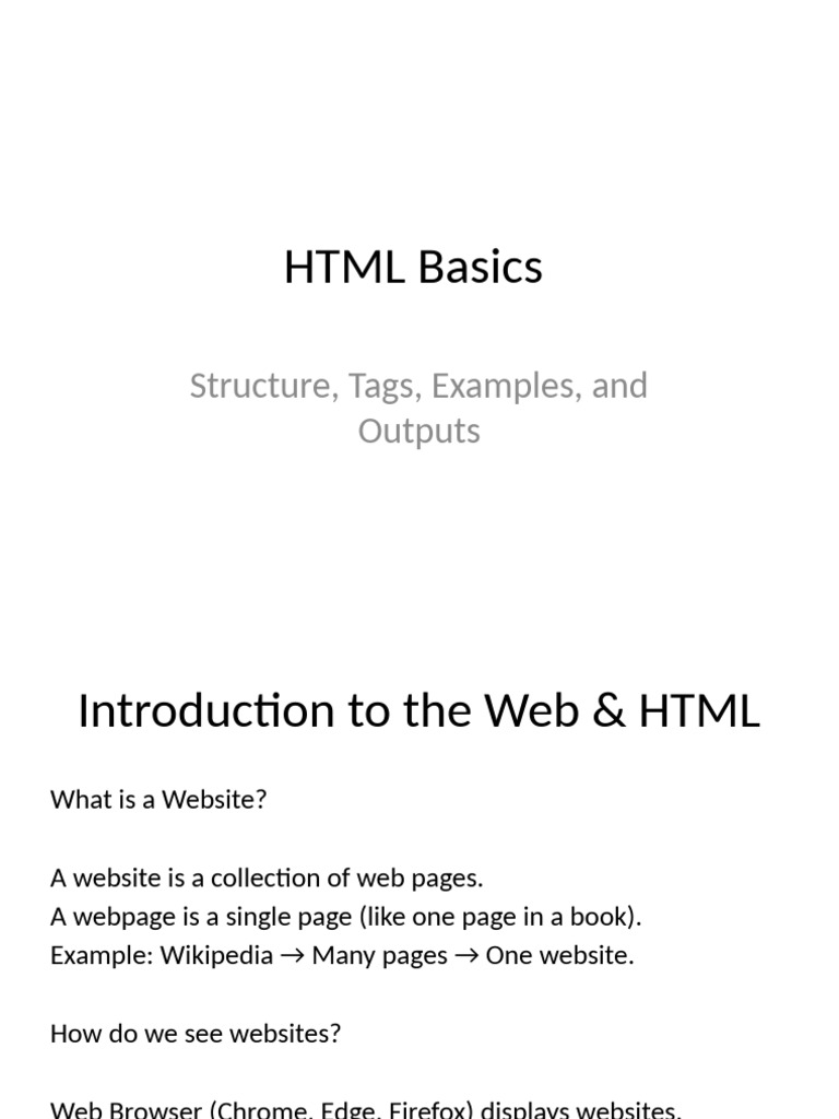 HTML Basics: Structure and Tags Guide | PDF | Hyperlink | Html