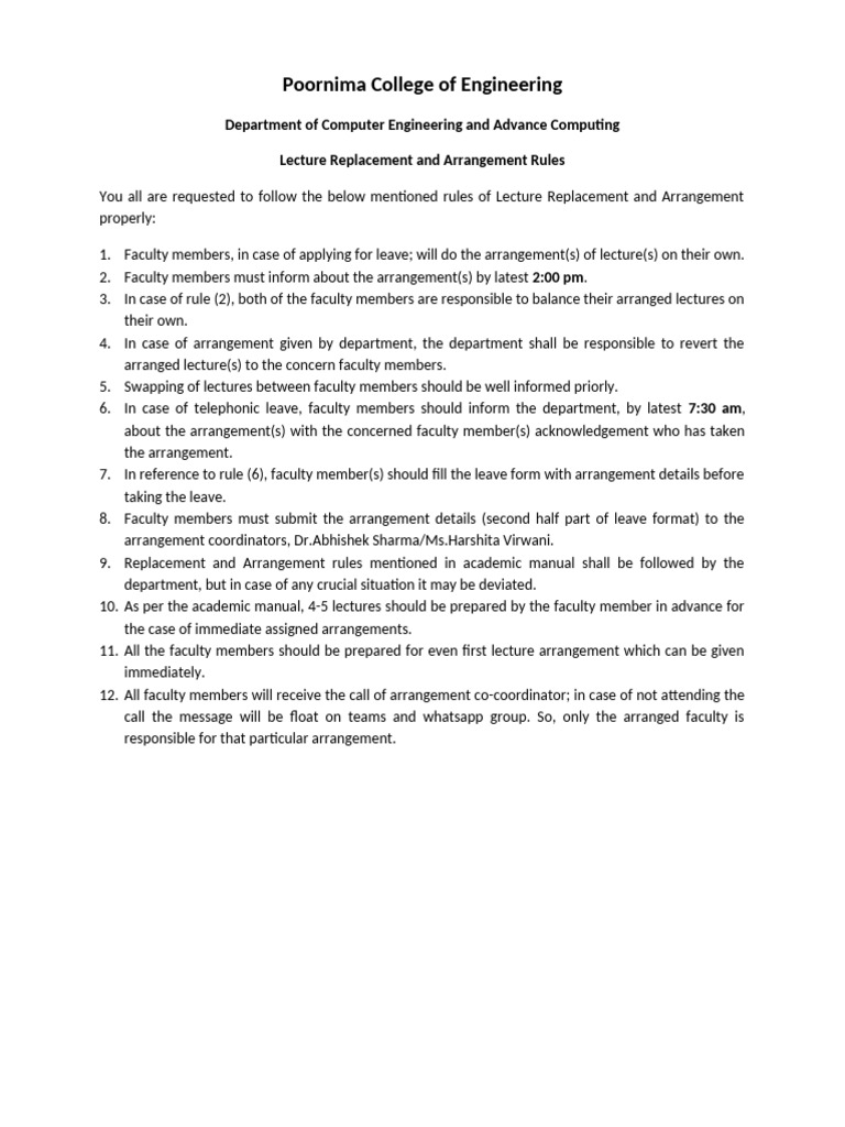 Lecture Replacement and Arrangement Rules | PDF