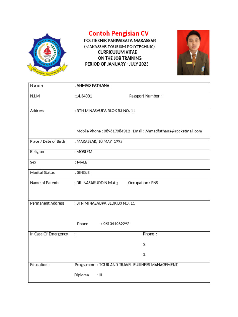 Contoh Pengisian CV & CV Kosong | PDF | Educational Stages