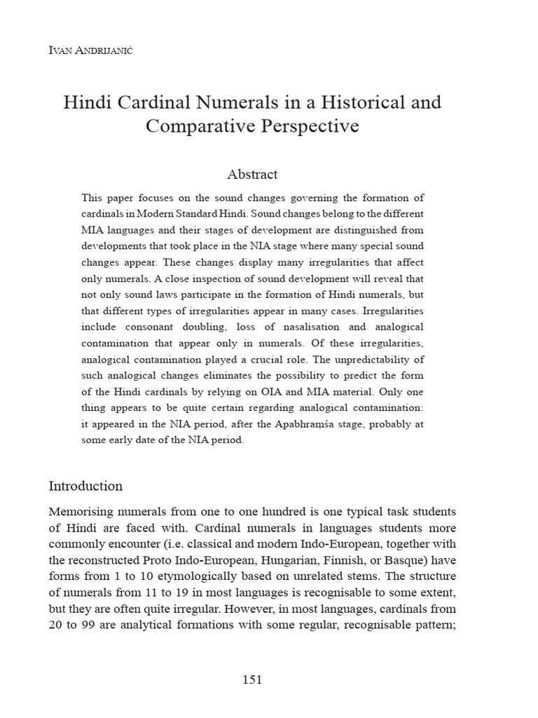Hindi Cardinal Numerals in A Historical | PDF | Pali | Languages