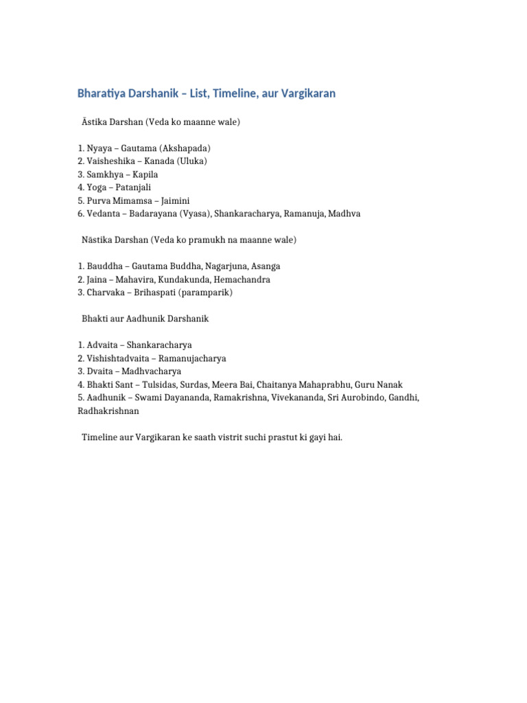 Bharatiya Darshanik List Timeline Vargikaran | PDF