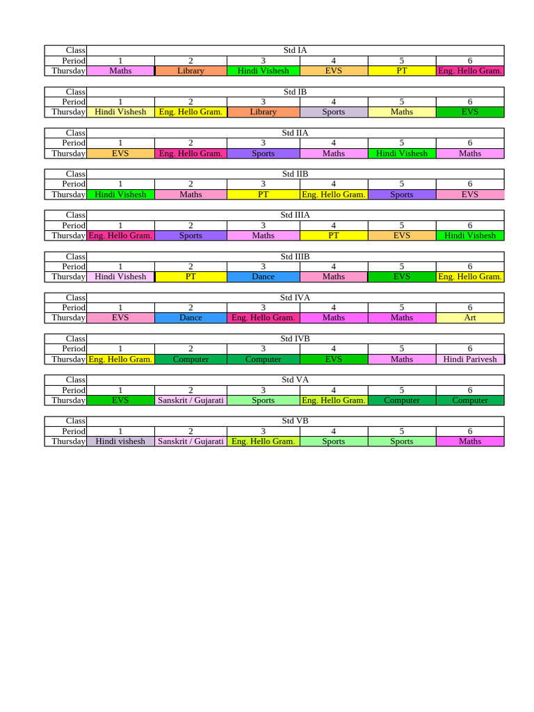 Thursday Class Schedule Overview | PDF | Languages Of India | Languages
