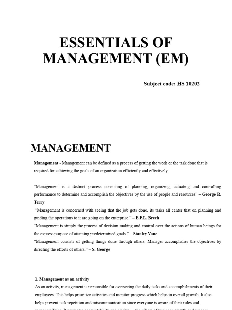 Unit -1 Essentials of Management (Em).Pptx (1) | PDF | Bureaucracy | Goal