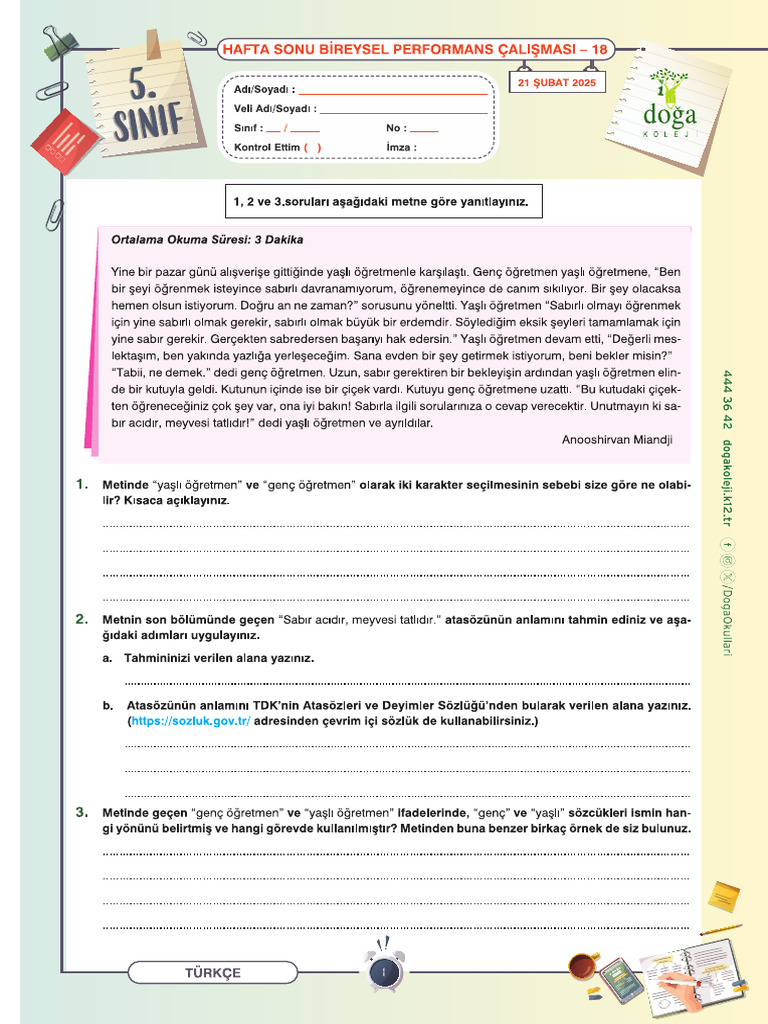 24 5 Sinif Hafta Sonu Odev 18 Baski | PDF