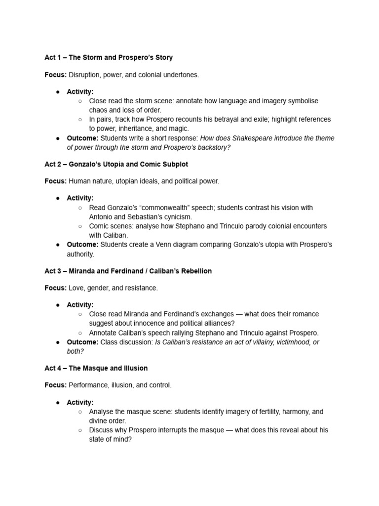 Act 1-5 Key Scenes – the Storm and Prospero’s Story | PDF