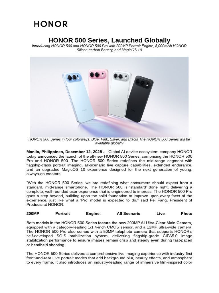 Press Release - Honor 500 Series Launch in China | PDF | Camera ...
