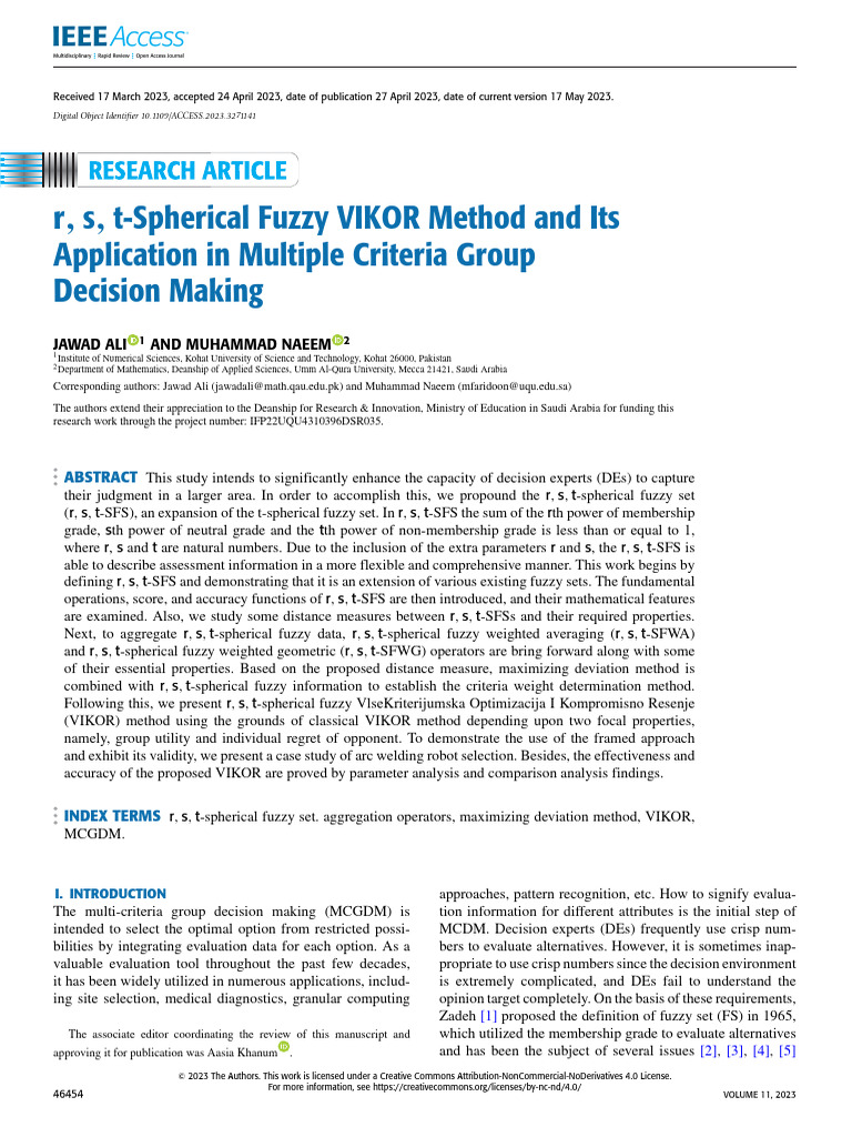 R S T-Spherical Fuzzy VIKOR Method | PDF | Applied Mathematics