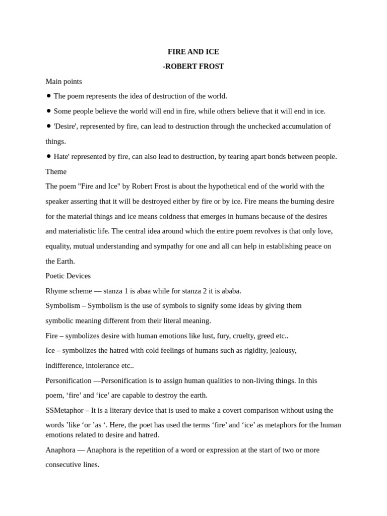 FIRE AND ICE Gr-10 | PDF | Hatred | Poetry