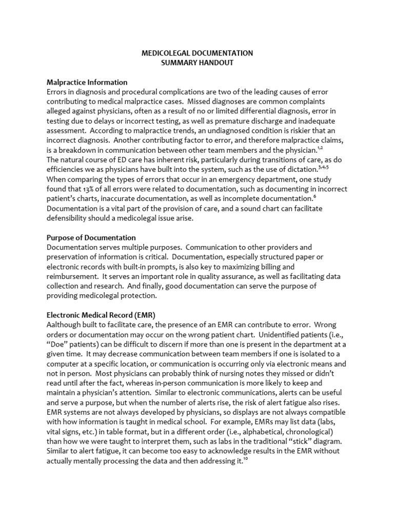 Medicolegal Documentation Essentials | PDF | Electronic Health Record ...