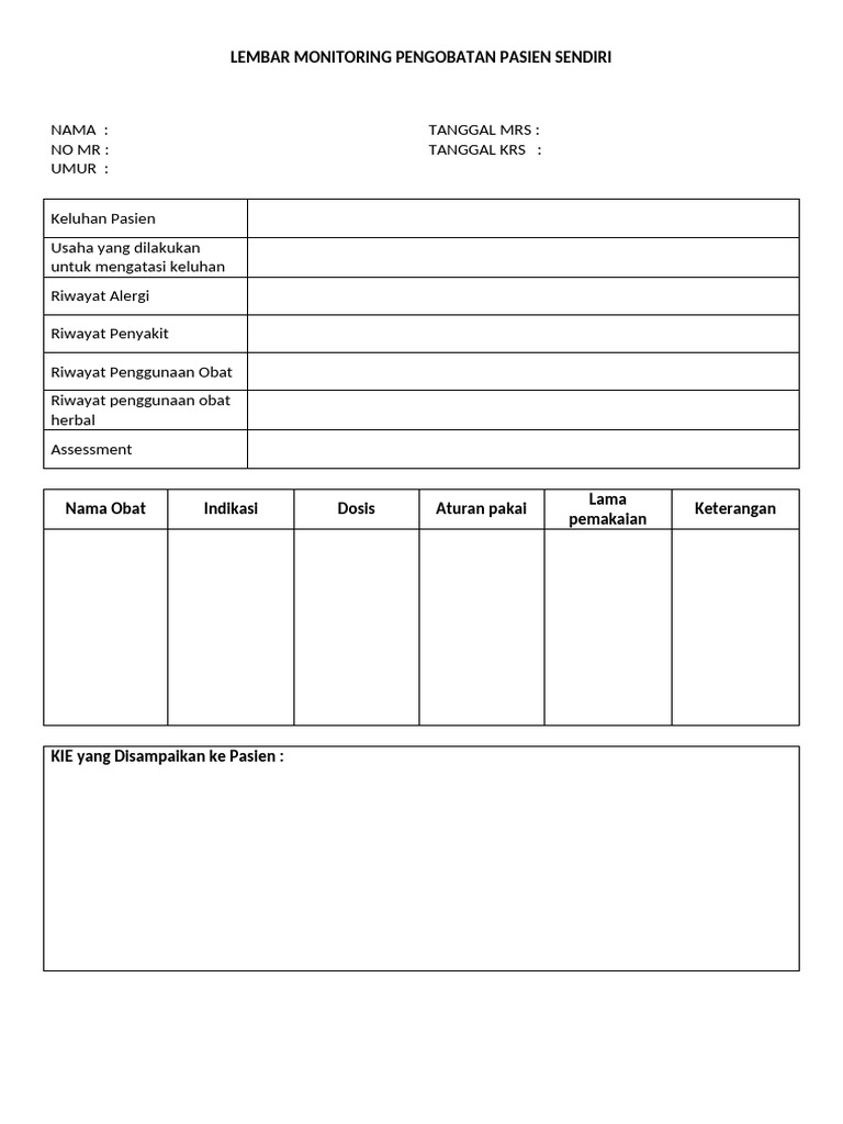 Lembar Monitoring Pengobatan Pasien Sendiri | PDF