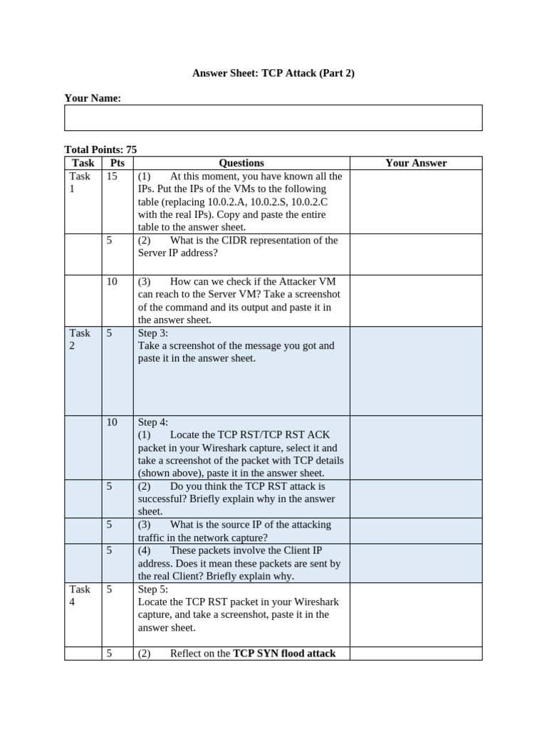 Answer Sheet-TCP Attack (Part 2) | PDF | Transmission Control Protocol ...