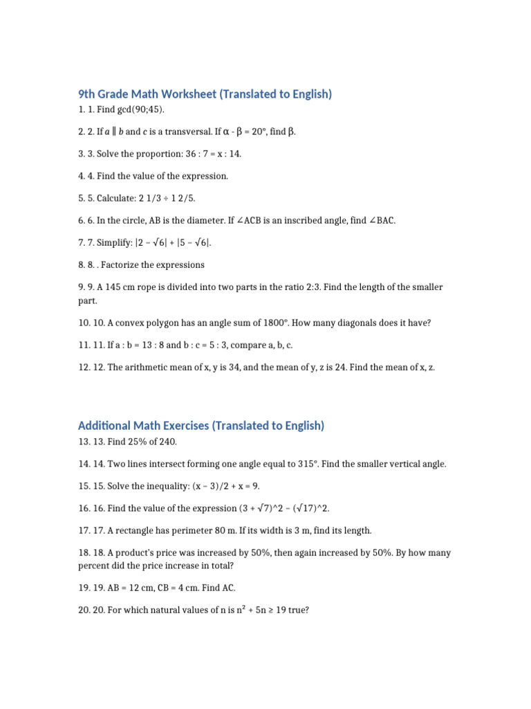 Combined Math Worksheets | PDF