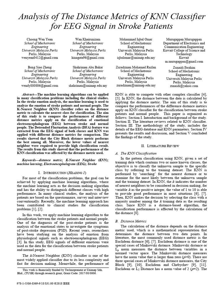 Analysis of The Distance Metrics of KNN Classifier | PDF | Norm ...