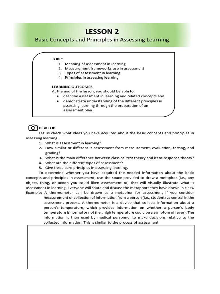Assessment1 Lesson2 Activities | PDF | Educational Assessment | Learning