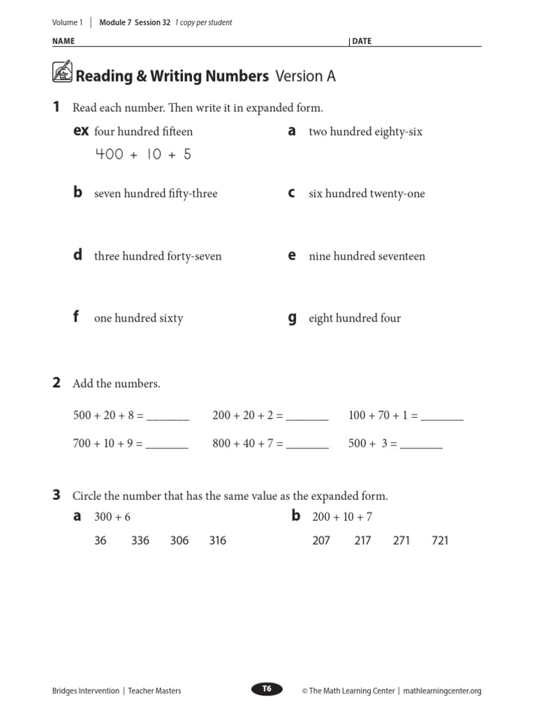 Reading & Writing Numbers Worksheets | PDF