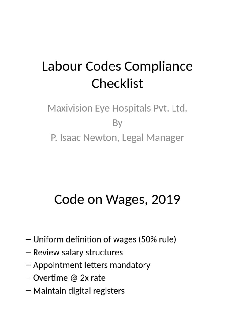 Labour Codes Compliance Checklist | PDF