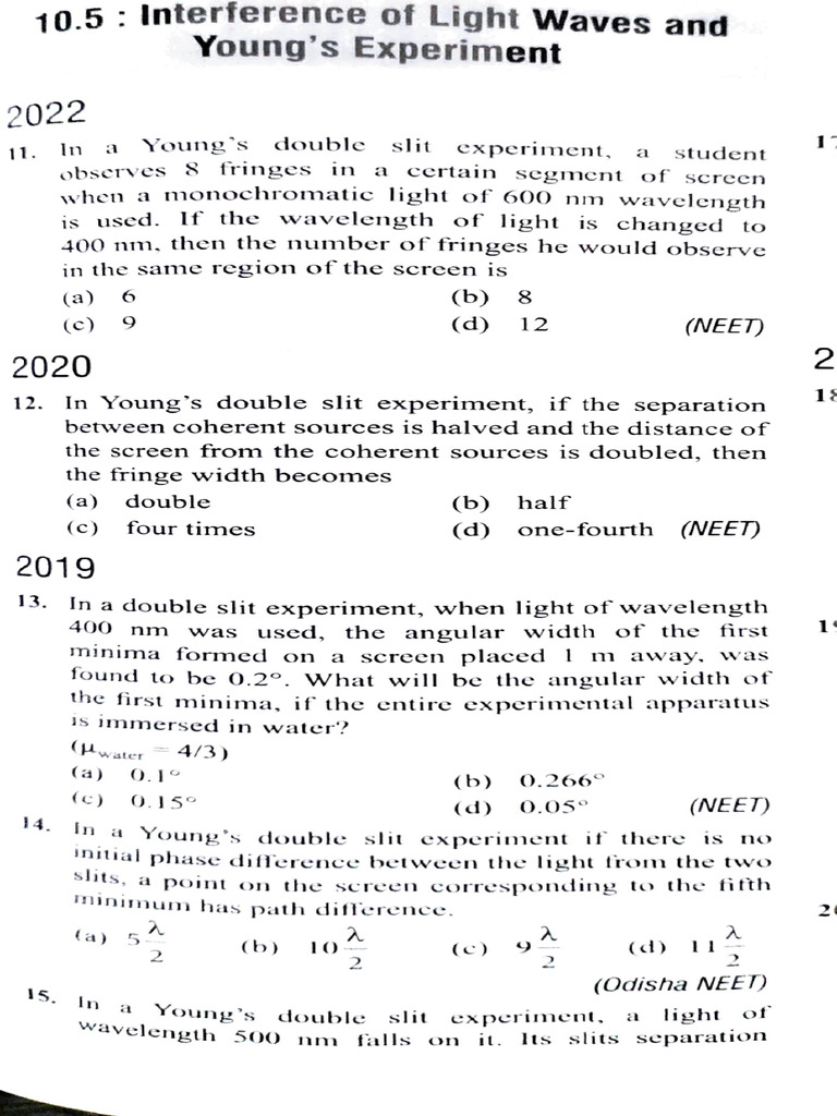 IIT- JEE NEET WAVE OPTICS | PDF | Diffraction | Angular Resolution
