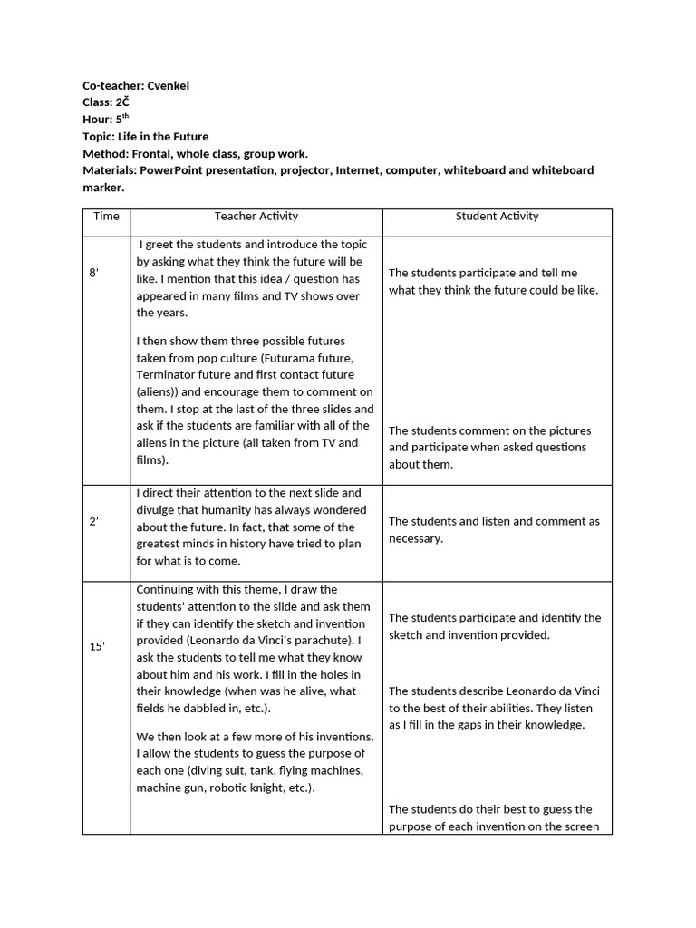 Exploring Future Visions in Class | PDF