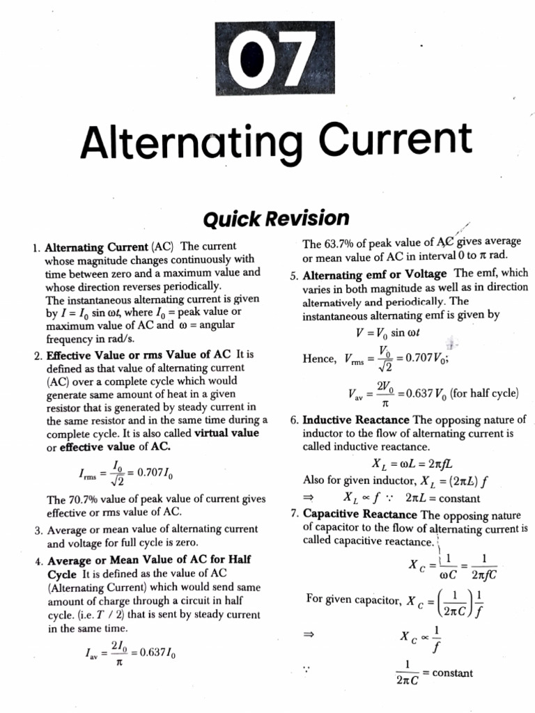 Alternating Current (M.C.Q.) | PDF | Inductor | Transformer
