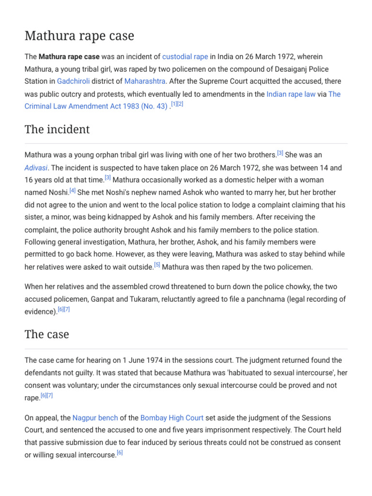 Mathura Rape Case - Wikipedia | PDF | Crime & Violence | Crimes