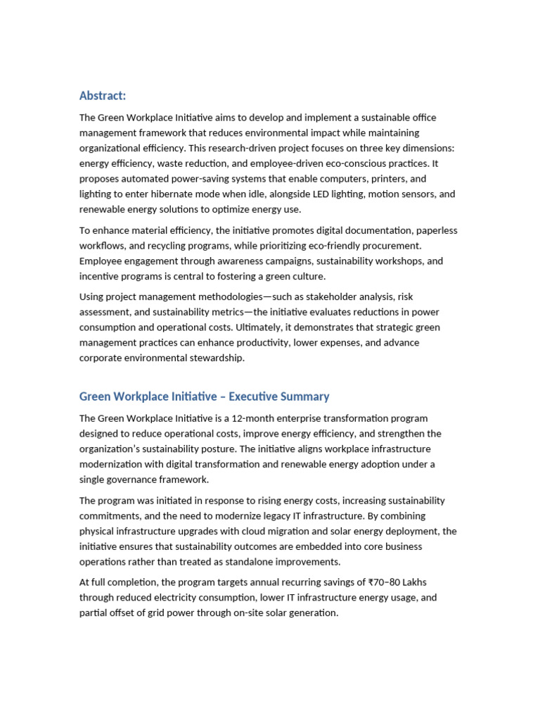 Green Workplace Initiative Rough Draft | PDF | Cloud Computing ...