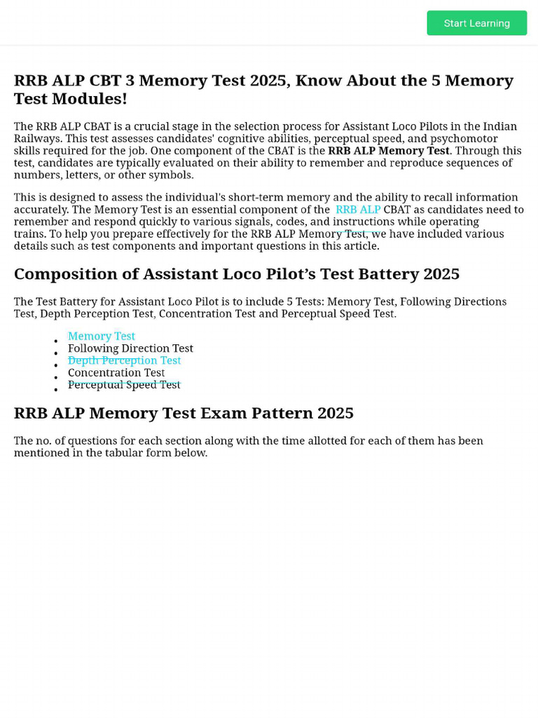 RRB ALP CBT 3 Memory Test 2025, Know About The 5 Memory Test Modules! | PDF