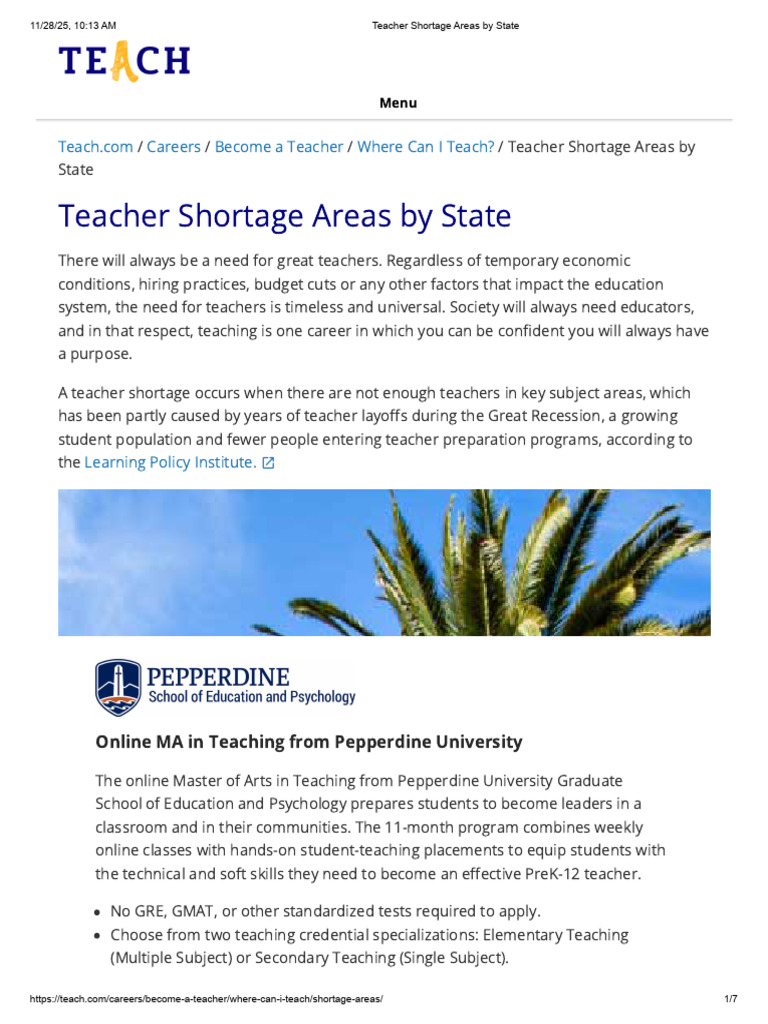Teacher Shortage Areas by State | PDF | Teachers