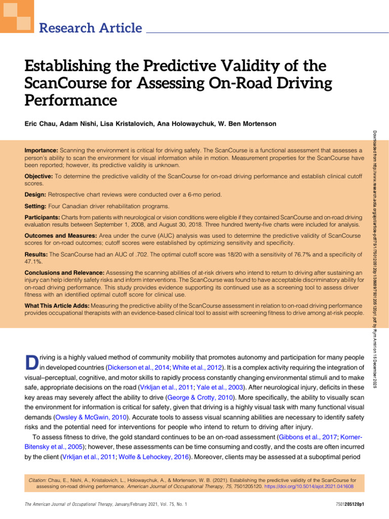 Assessing On Road Driving Performance | PDF | Receiver Operating ...