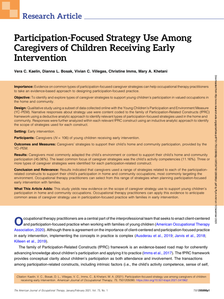 Participation Focused Strategy Childrens EI | PDF | Occupational ...