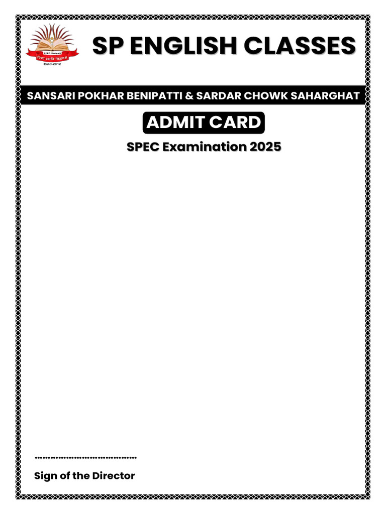 SPEC Examination 2025 Admit Card | PDF