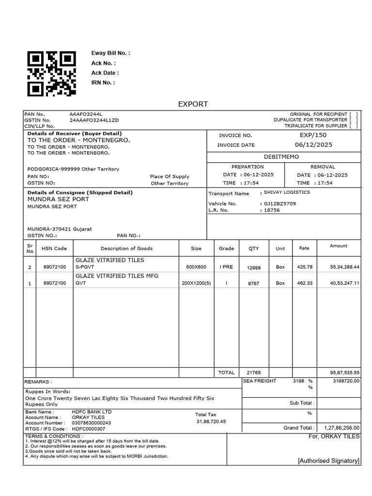 Eway Bill and Invoice for Export Shipment | PDF