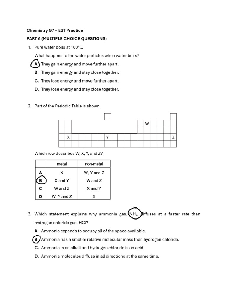 Chemistry G7 - EST Practice | PDF | Chemical Elements | Atoms