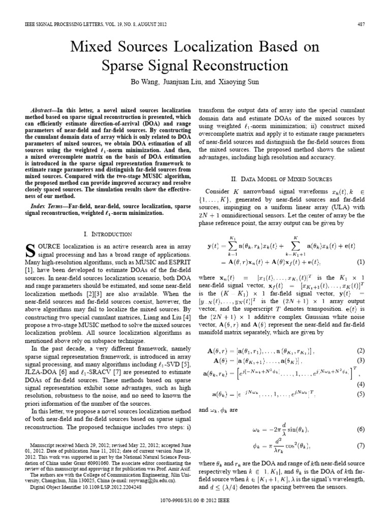 NRN - Mixed Sources Localization Based on Sparse Signal Reconstruction | PDF | Matrix ...