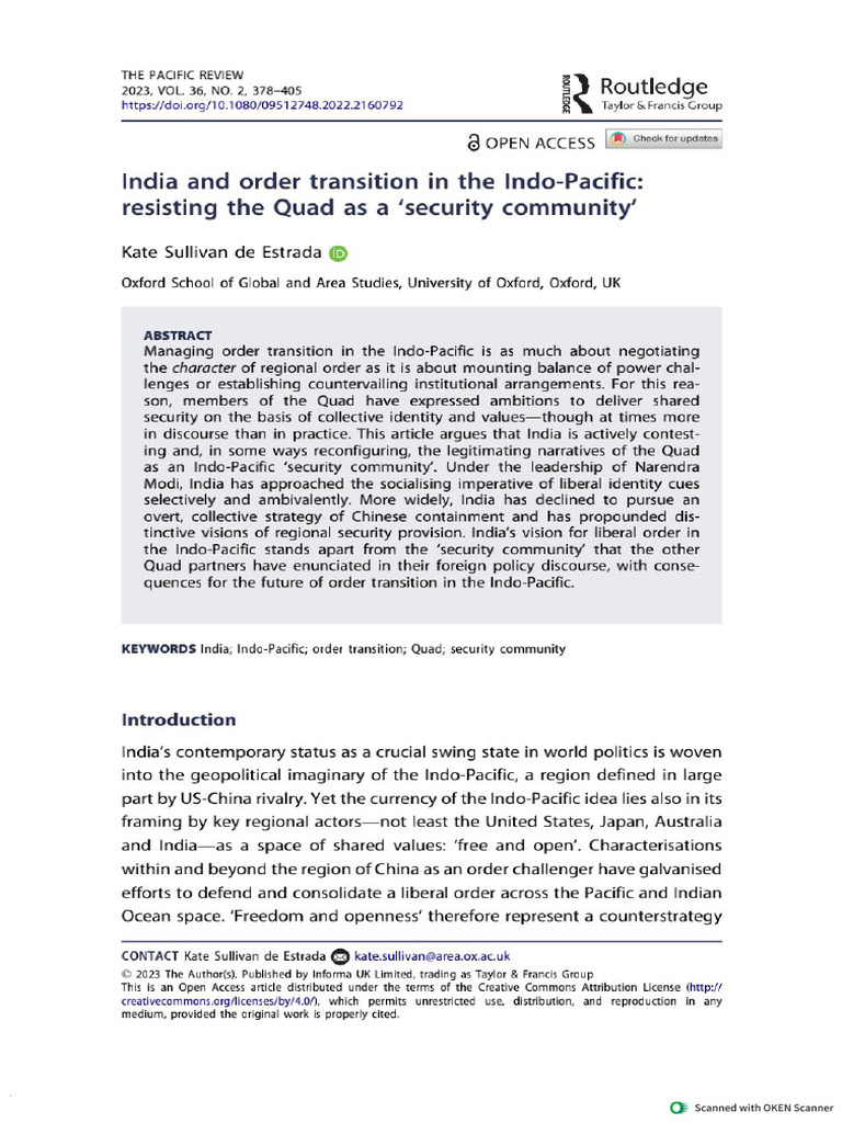 India and Order Transition in the Indo-Pacific Resisting the Quad as a ...