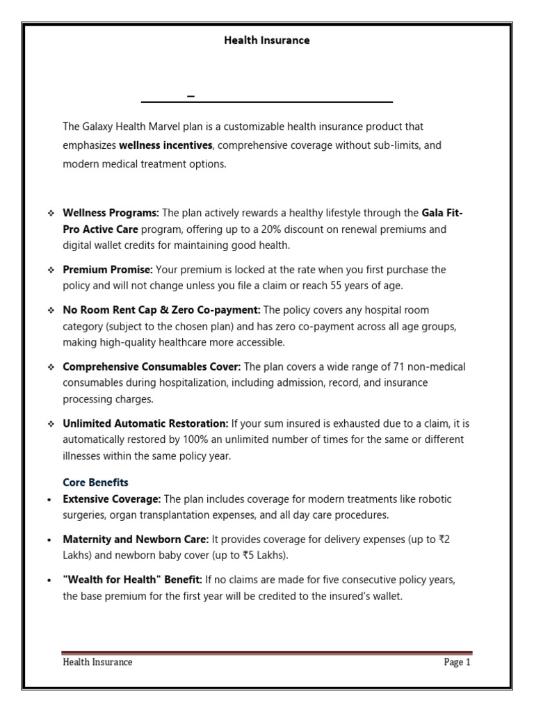 Galaxy – Marvel Plan Important Features | PDF | Insurance | Service ...