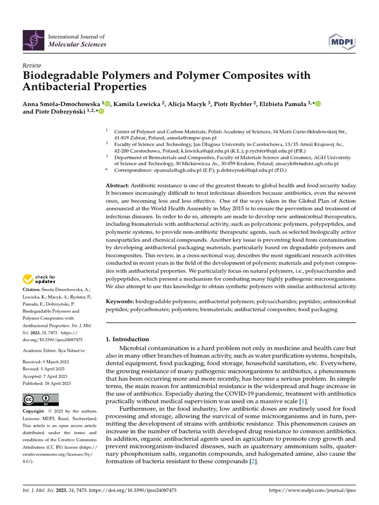 Biodegradable Polymers and Polymer Composites With | PDF | Cell ...
