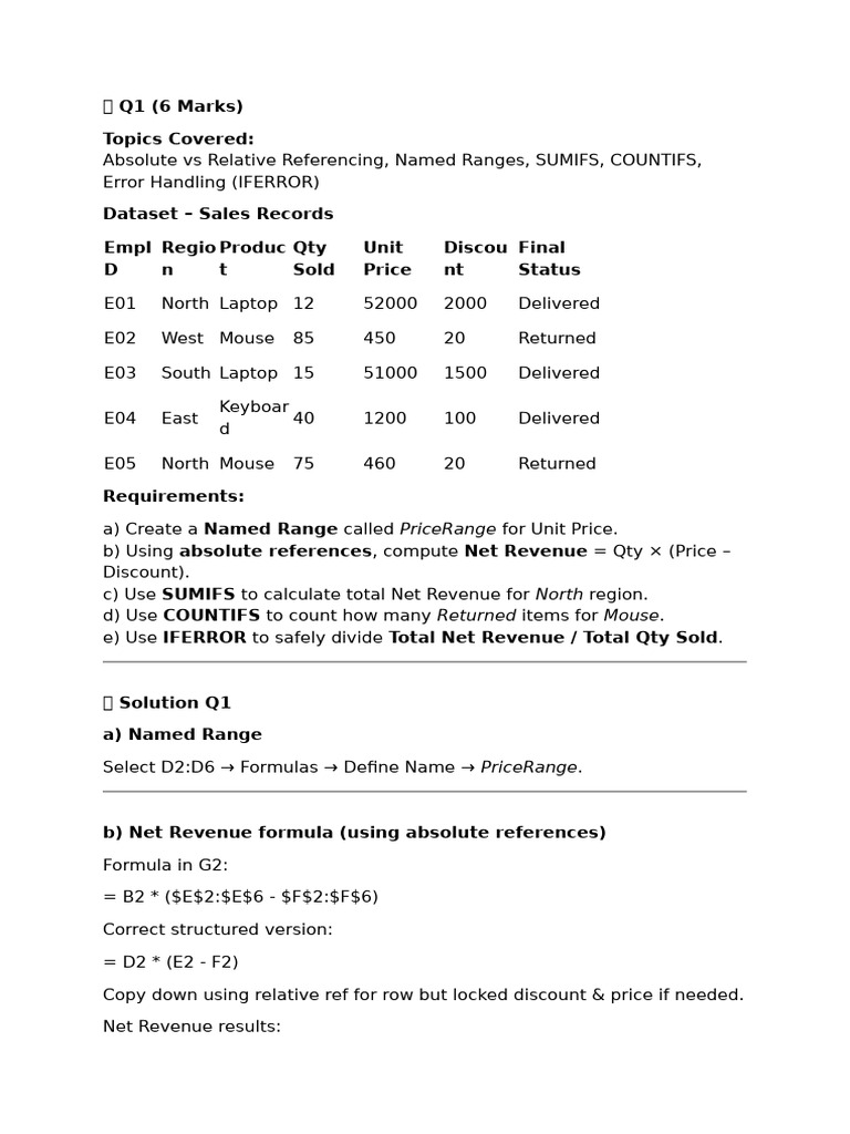 Fundamentals of Excel Question Paper With Solutions Final | PDF | Chess ...